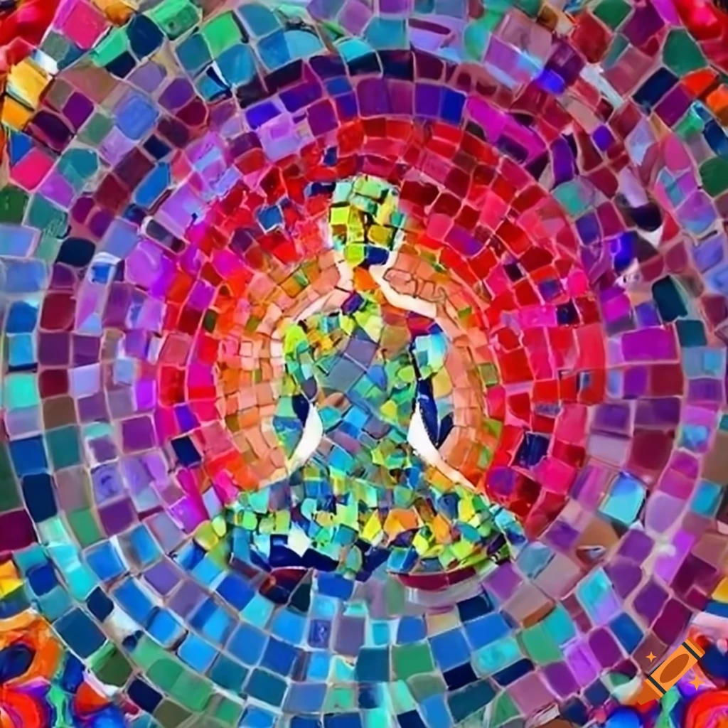 Mosaic artwork in bright bold colors