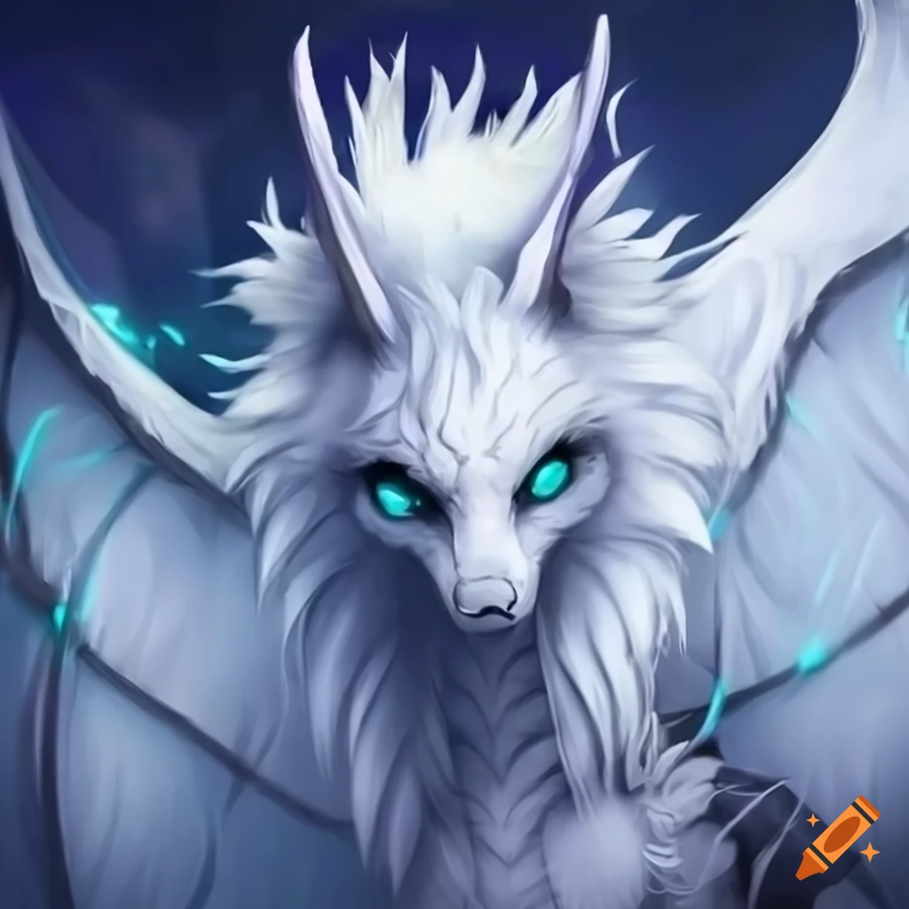 Cute blue fox dragon in anime style on Craiyon