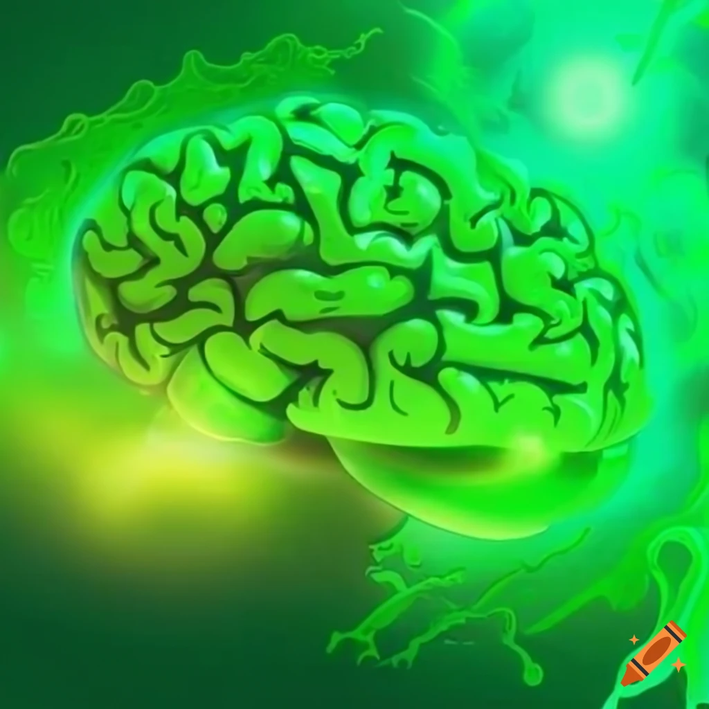 Cartoon brain shooting green lightning on Craiyon