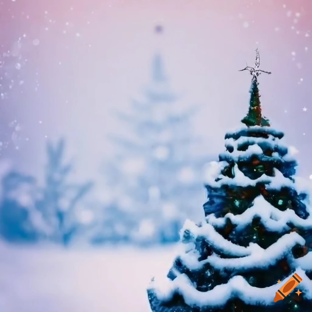 Snow-covered christmas tree on white background