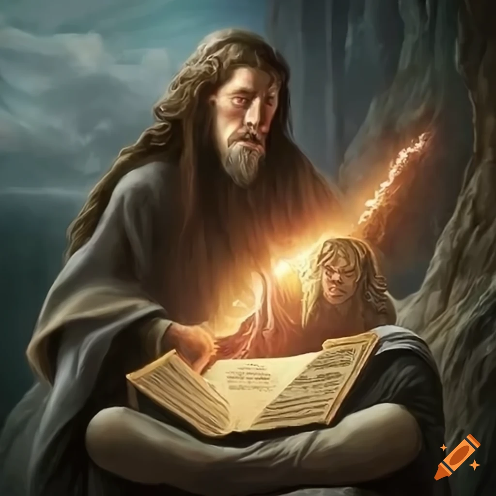 Scene from tolkien's middle-earth with the fellowship reading a scroll ...