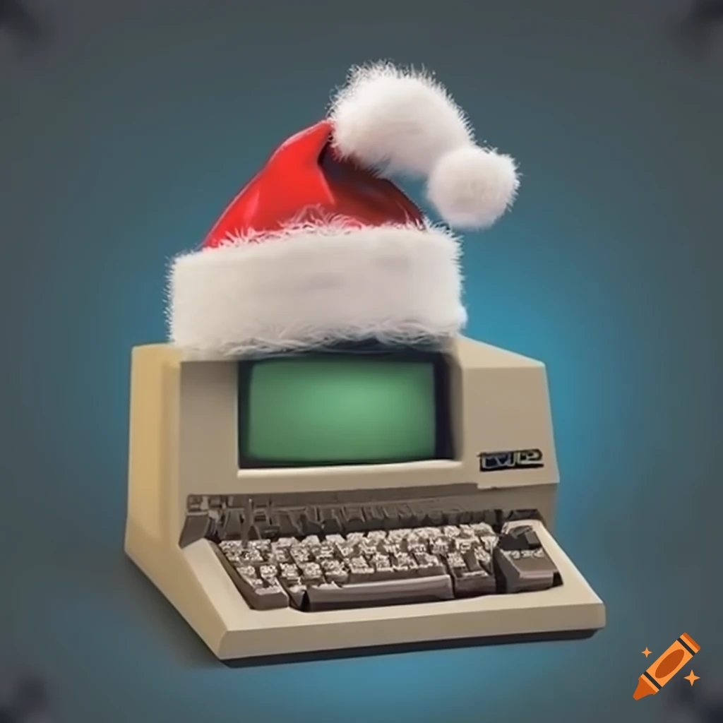 Festive commodore 64 computer with santa hat