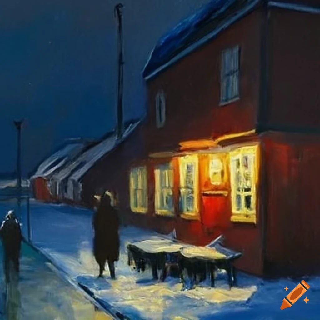 Edward hopper's painting of a rainy night outside a pub on Craiyon