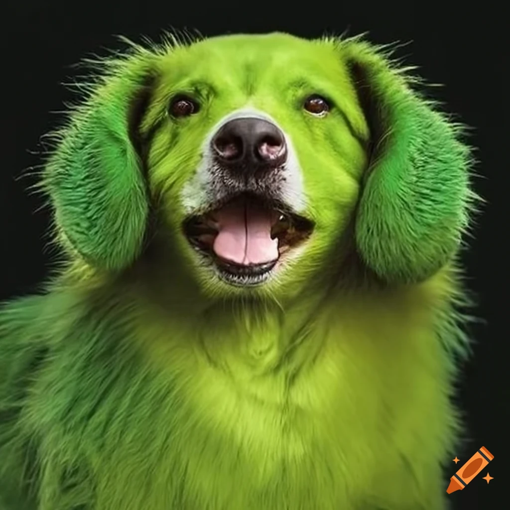 Humorous image of a green dog scratching its fur on Craiyon