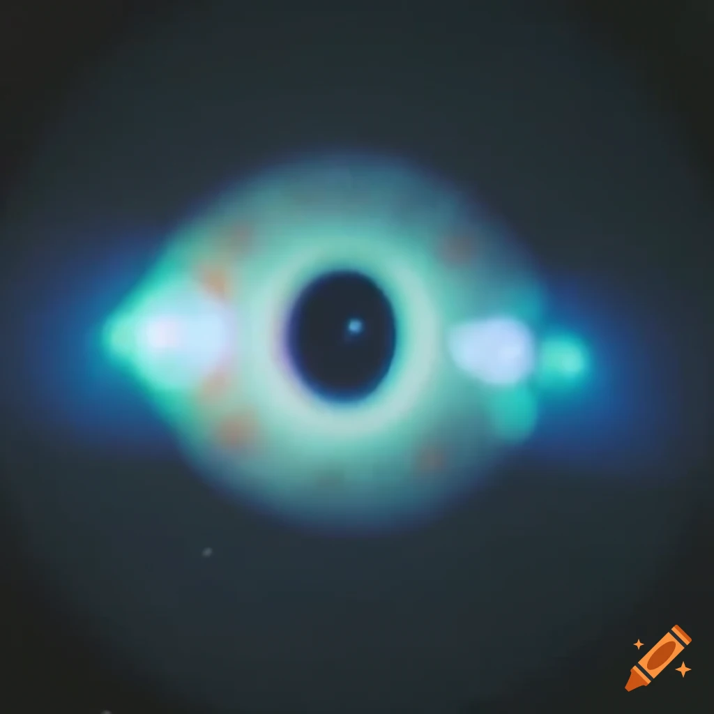 Close-up of an alien eye in grainy 35mm footage on Craiyon