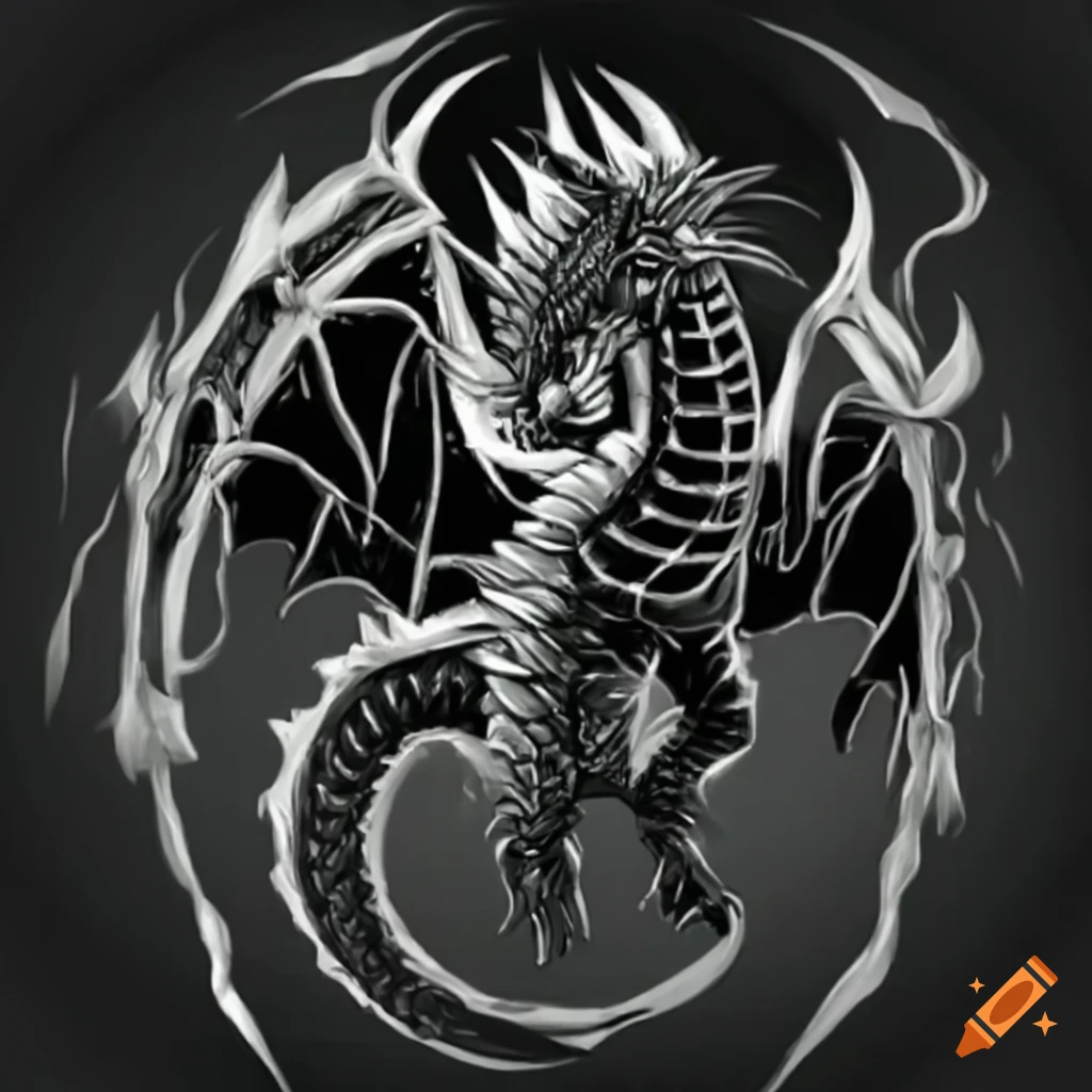 Cybernetic dragon with fiery background