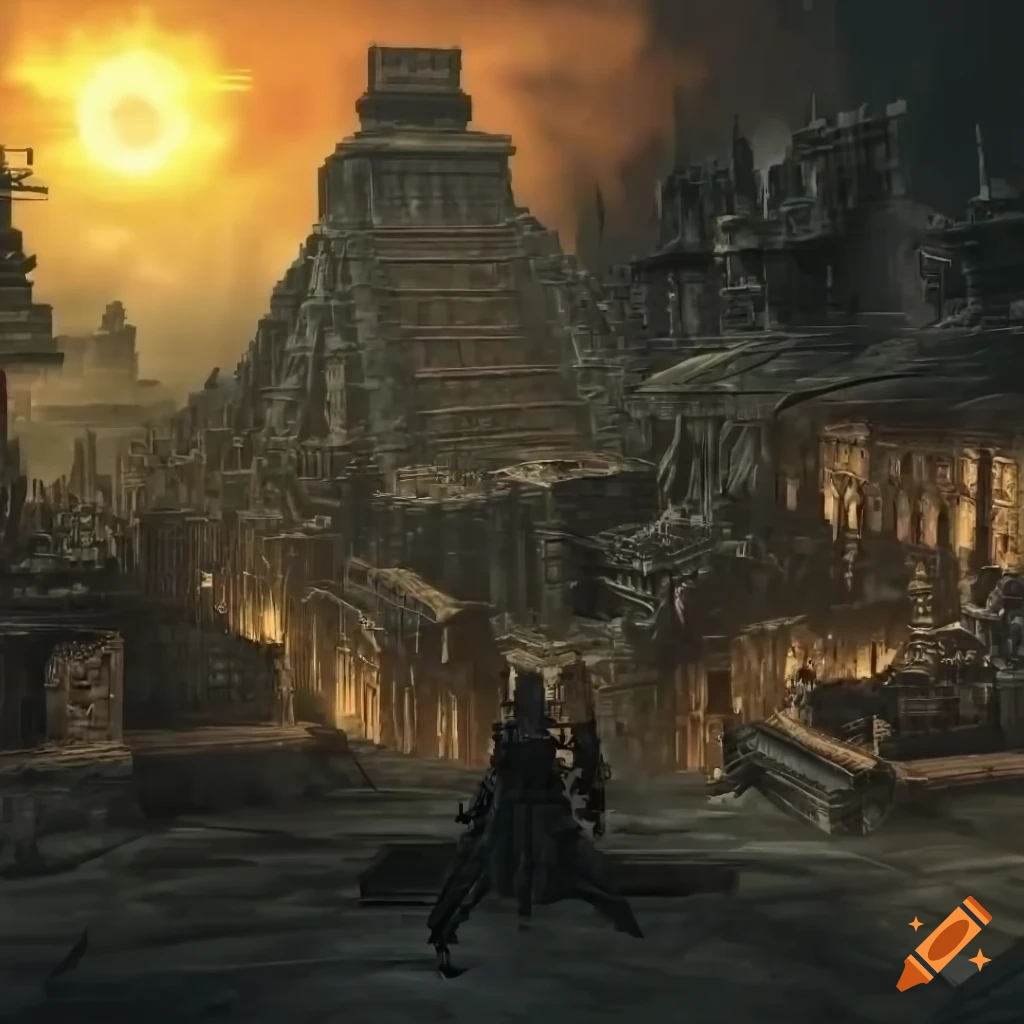 Screenshot of an Aztec palace in Bloodborne on Craiyon