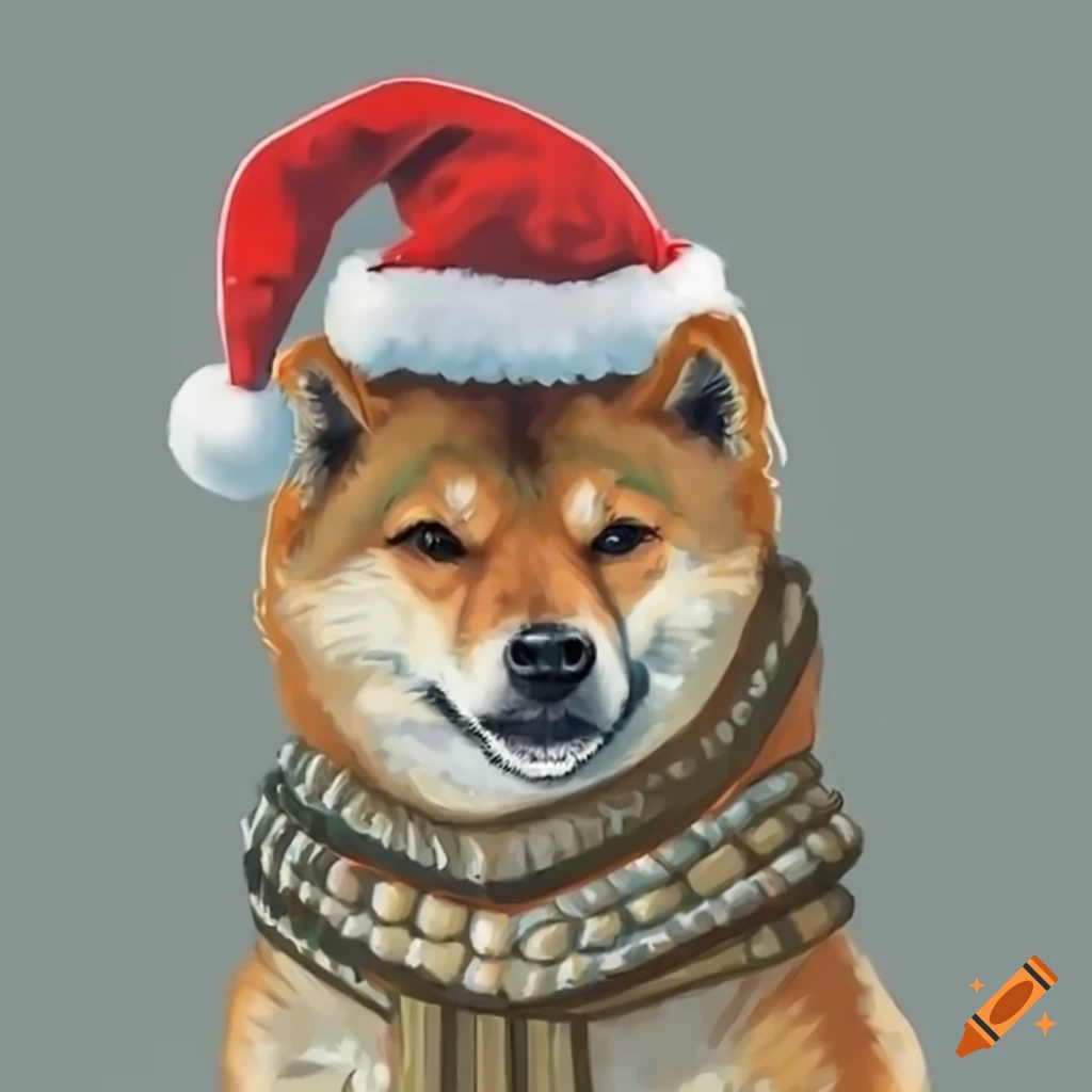 Japanese warrior cheems dog with xmas hat on Craiyon