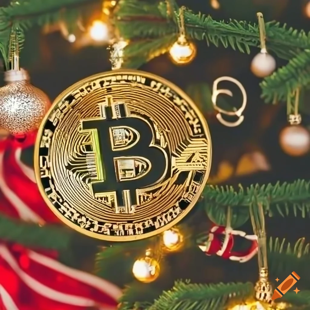 Bitcoin-themed christmas tree decoration on Craiyon