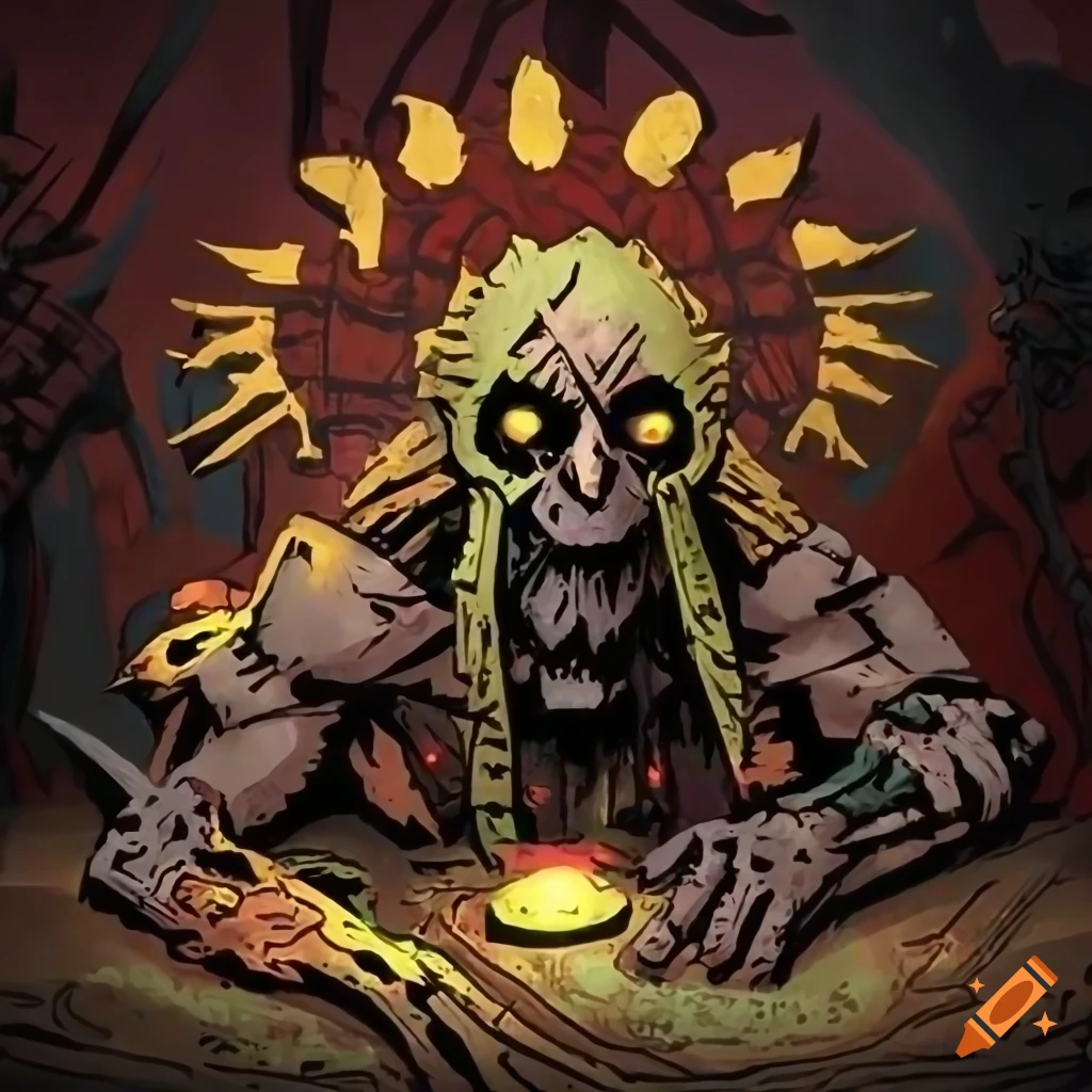 Dark fantasy artwork featuring a contorted occultist on Craiyon