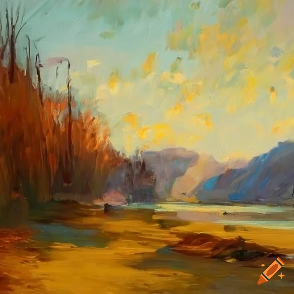 Impressionistic landscape painting inspired by arthur streeton