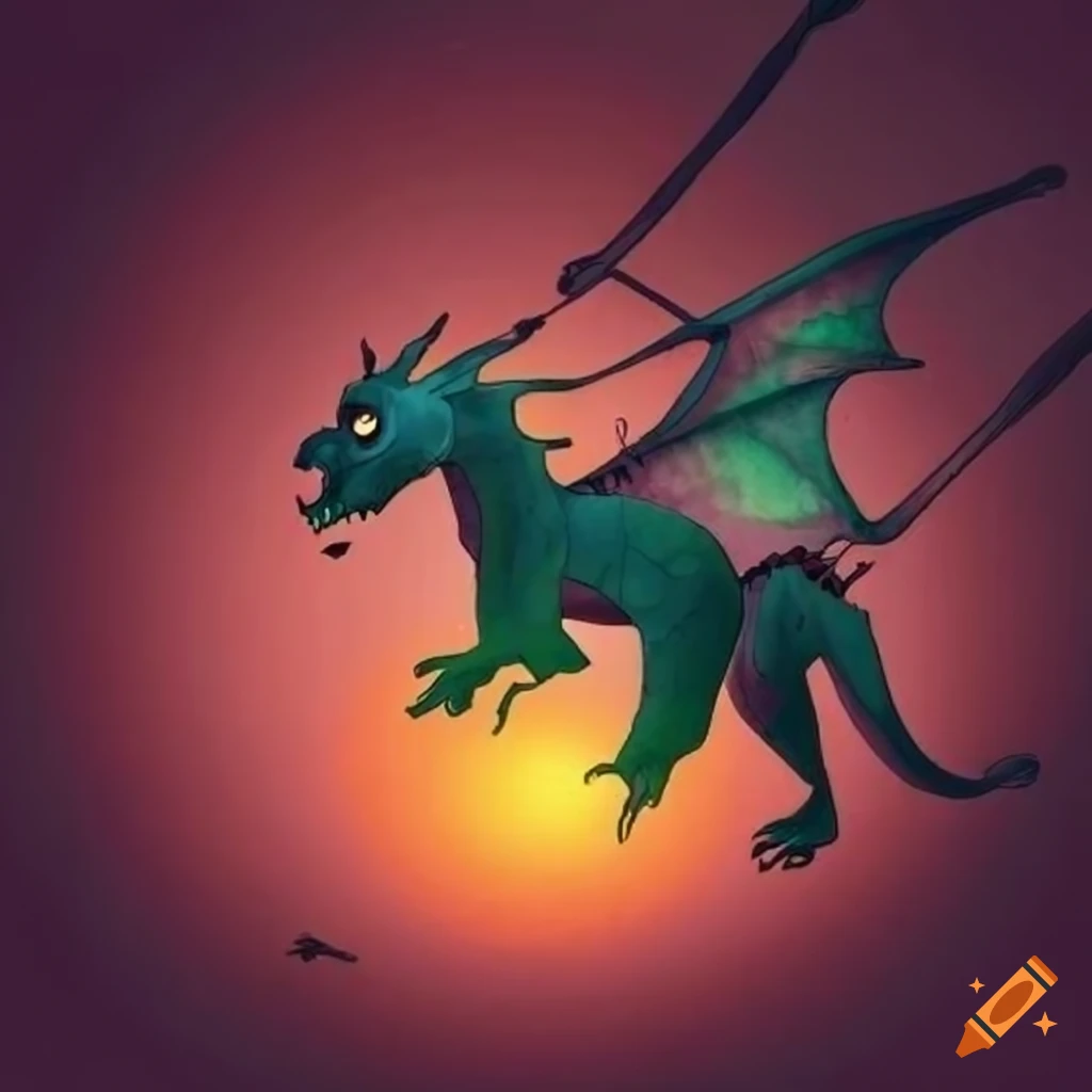 Dragon climbing a parkour in a whimsical illustration on Craiyon