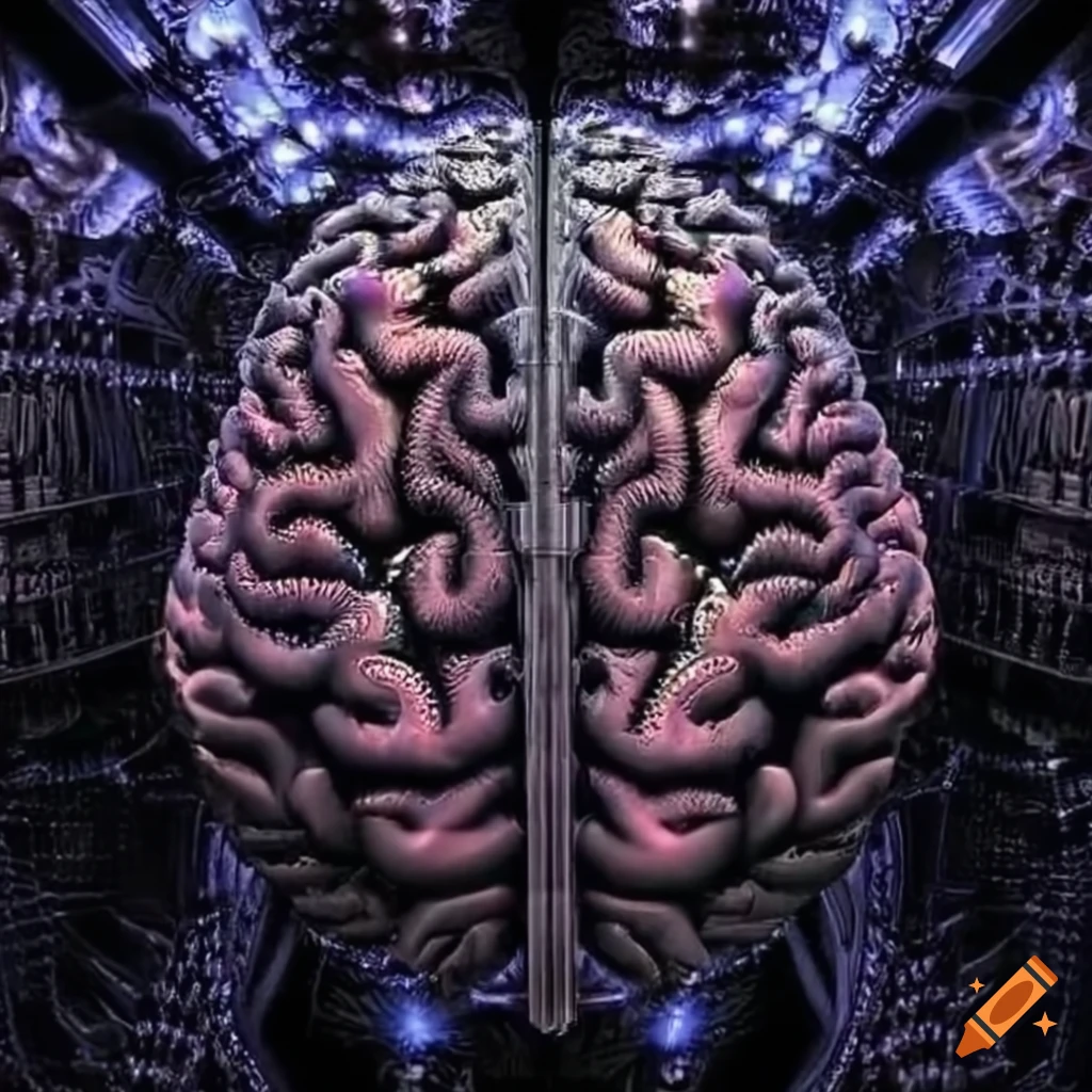 Steampunk brain fractal with wires and electricity on Craiyon