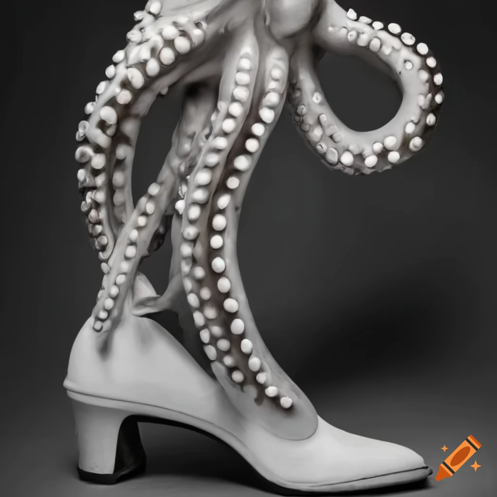Marble sculpture of an armored octopus eating a shoe on Craiyon