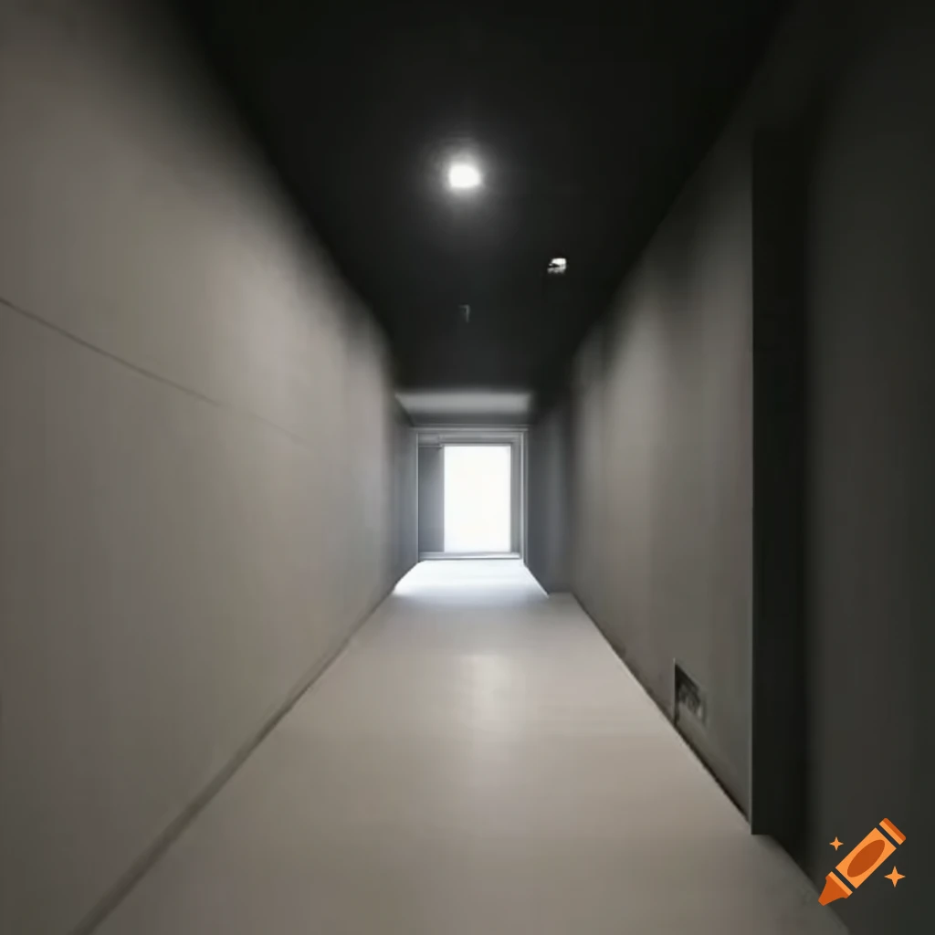 Foggy concrete corridors with rectangular openings on Craiyon