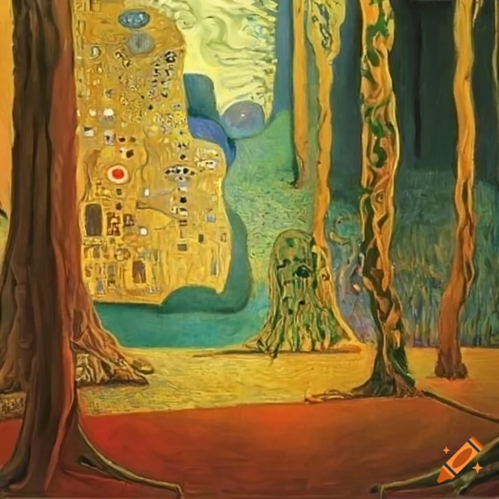 Forest inspired by gustav klimt, salvador dali, neo rauch, and van gogh on Craiyon