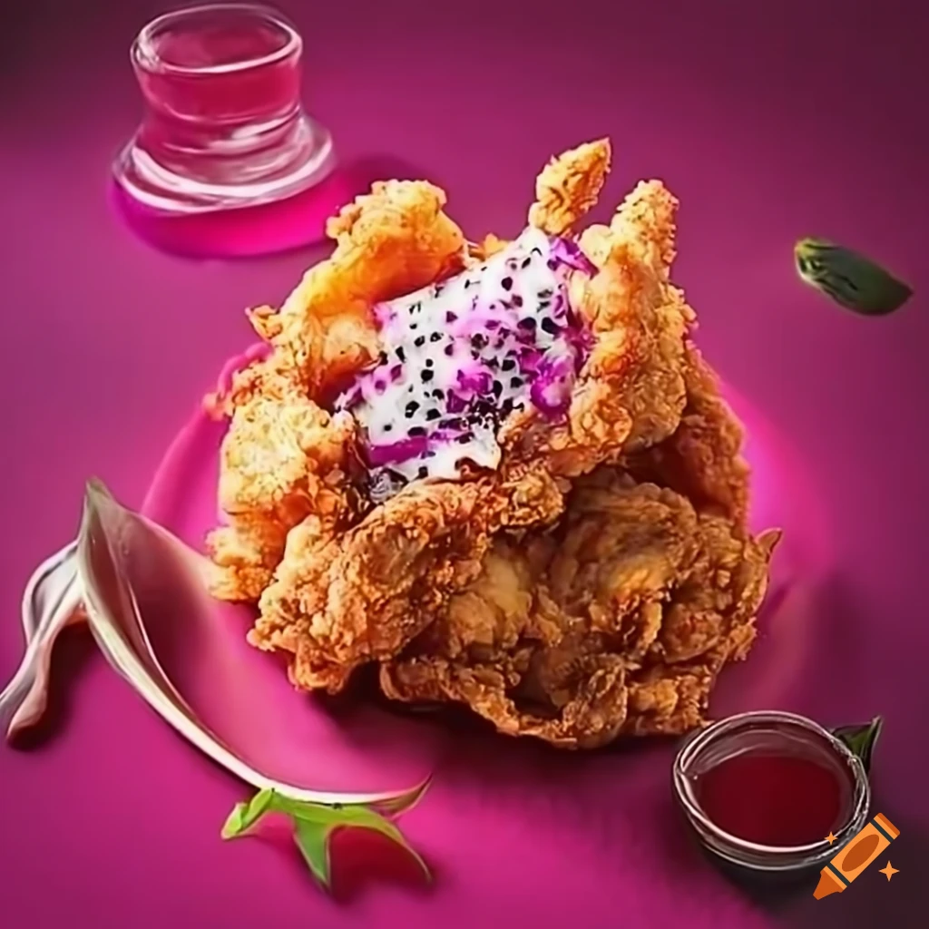 Crispy fried chicken with dragon fruit sauce on Craiyon
