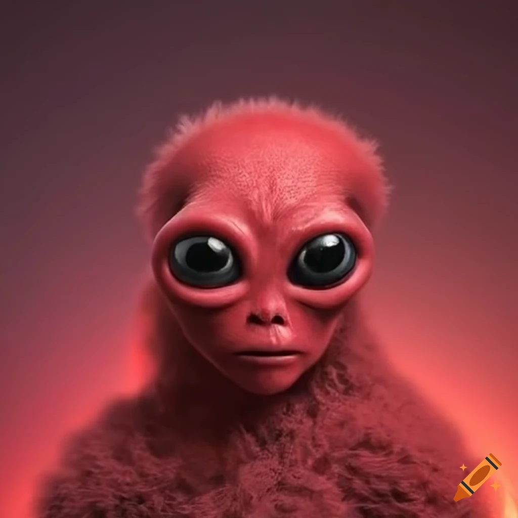 Portrait of a fluffy red alien on Craiyon