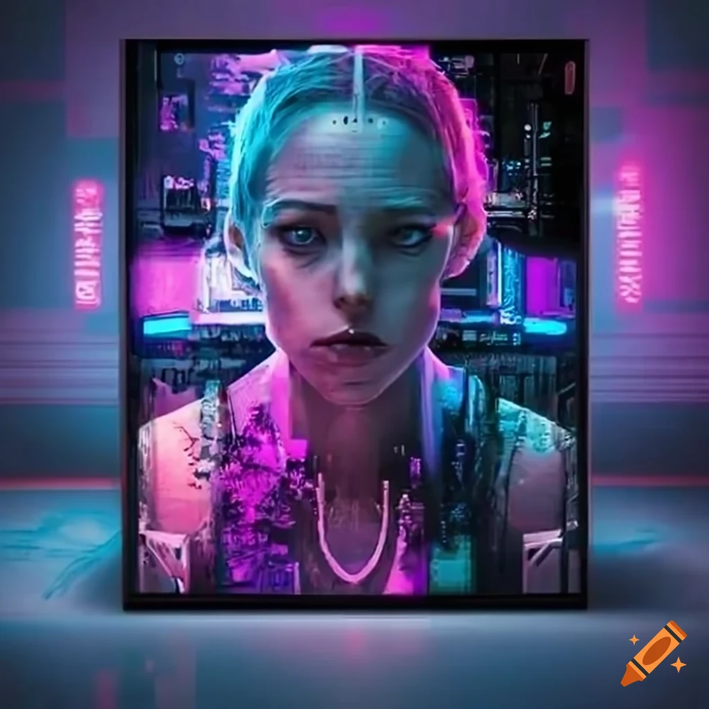 Cyberpunk digital art with two large tv screens