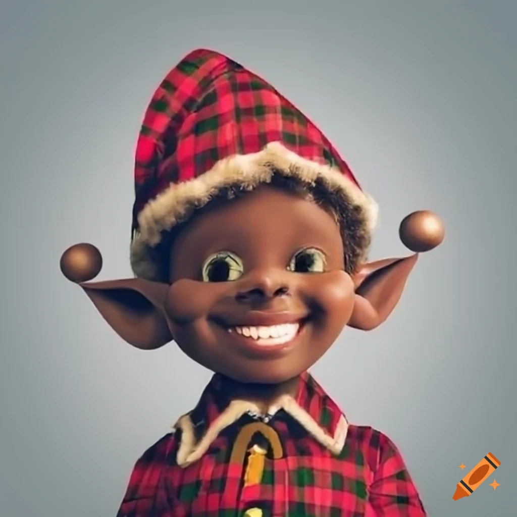 African american christmas elf in plaid suit