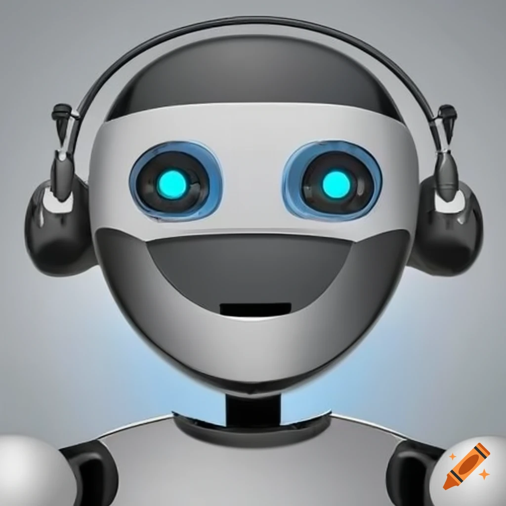 Smiling robot with phone headset on Craiyon