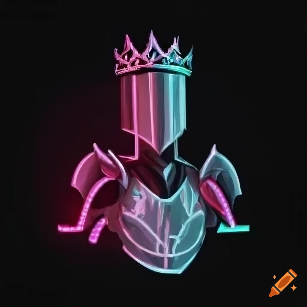 Neon knight with crown on dark background