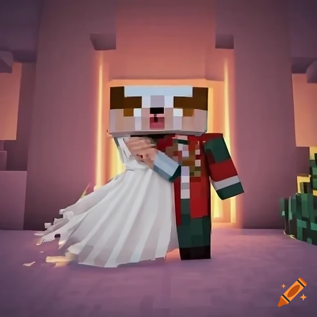 Whimsical minecraft wedding officiated by a dog priest