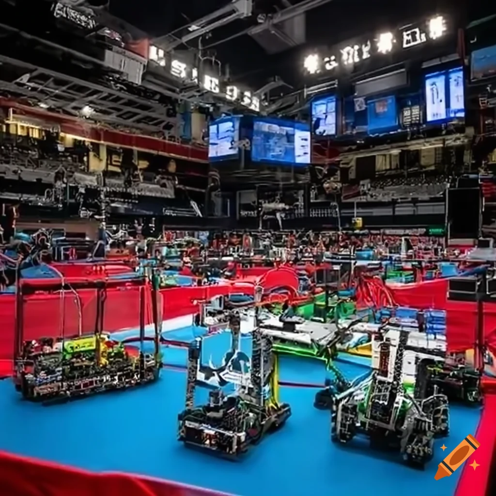 Vex v5 edr robotics competition in a crowded arena on Craiyon