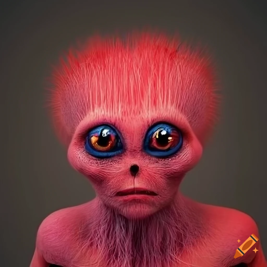 Portrait of a fluffy red alien on Craiyon