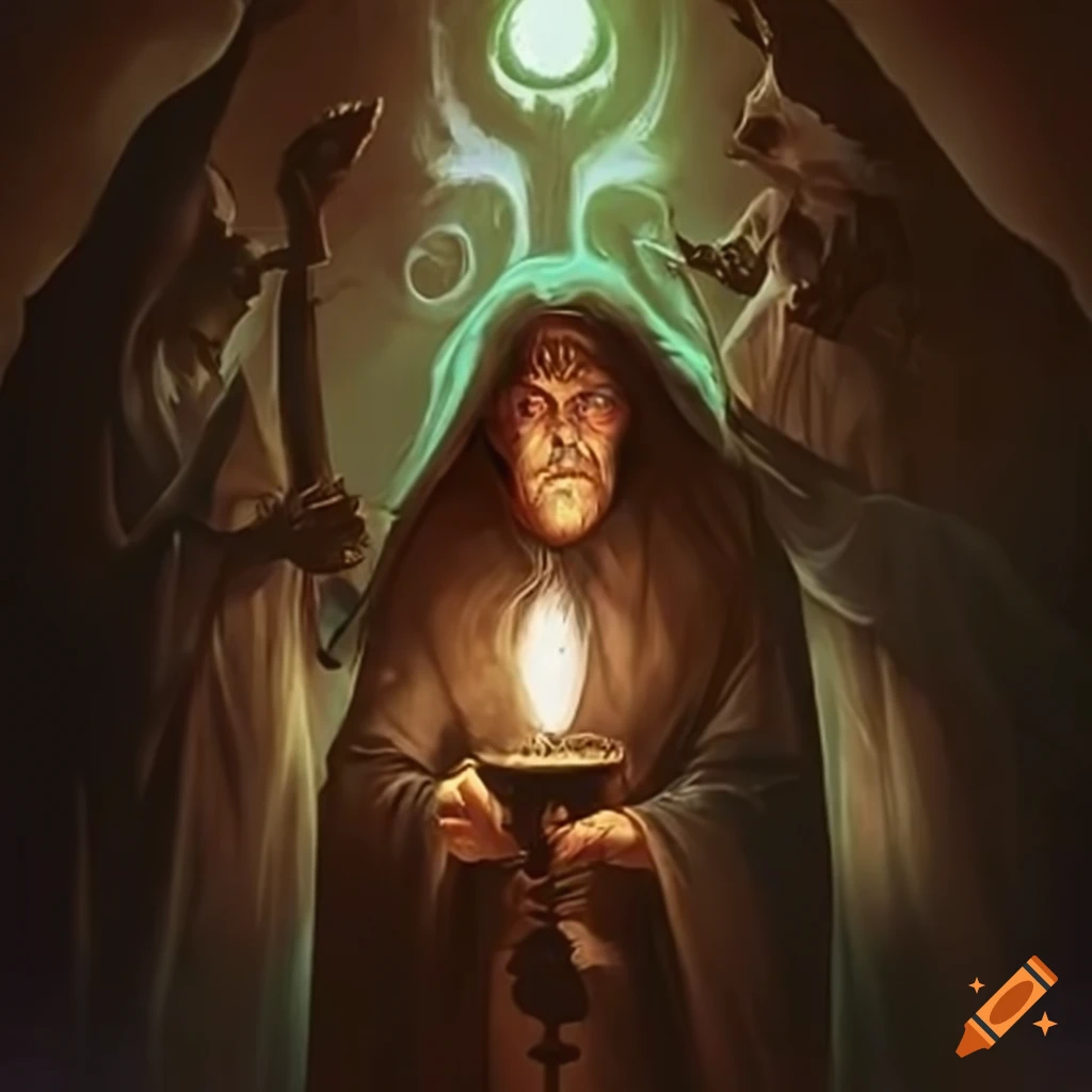 Image of a mysterious wizard studying the occult on Craiyon