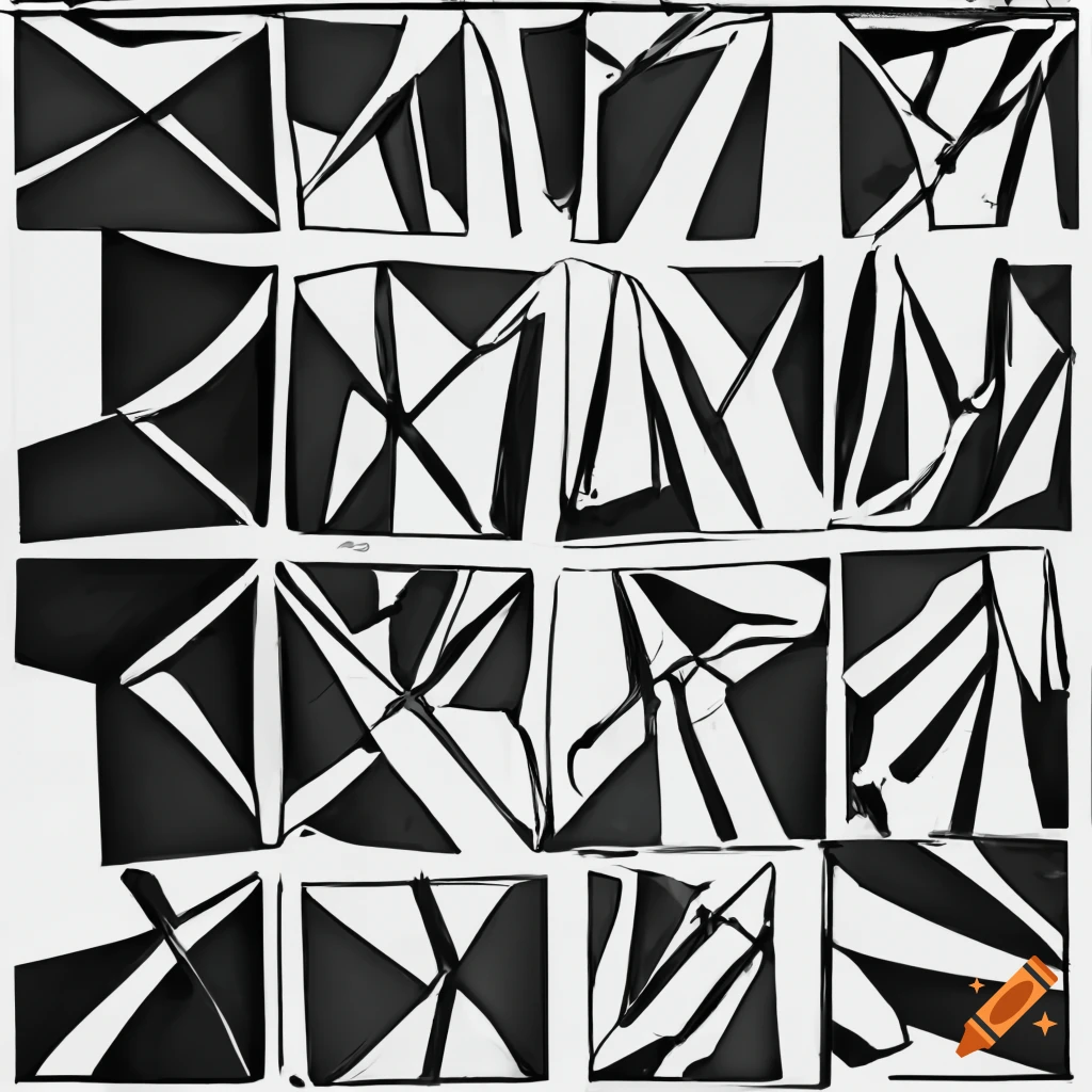 Black and white angular writing system on Craiyon