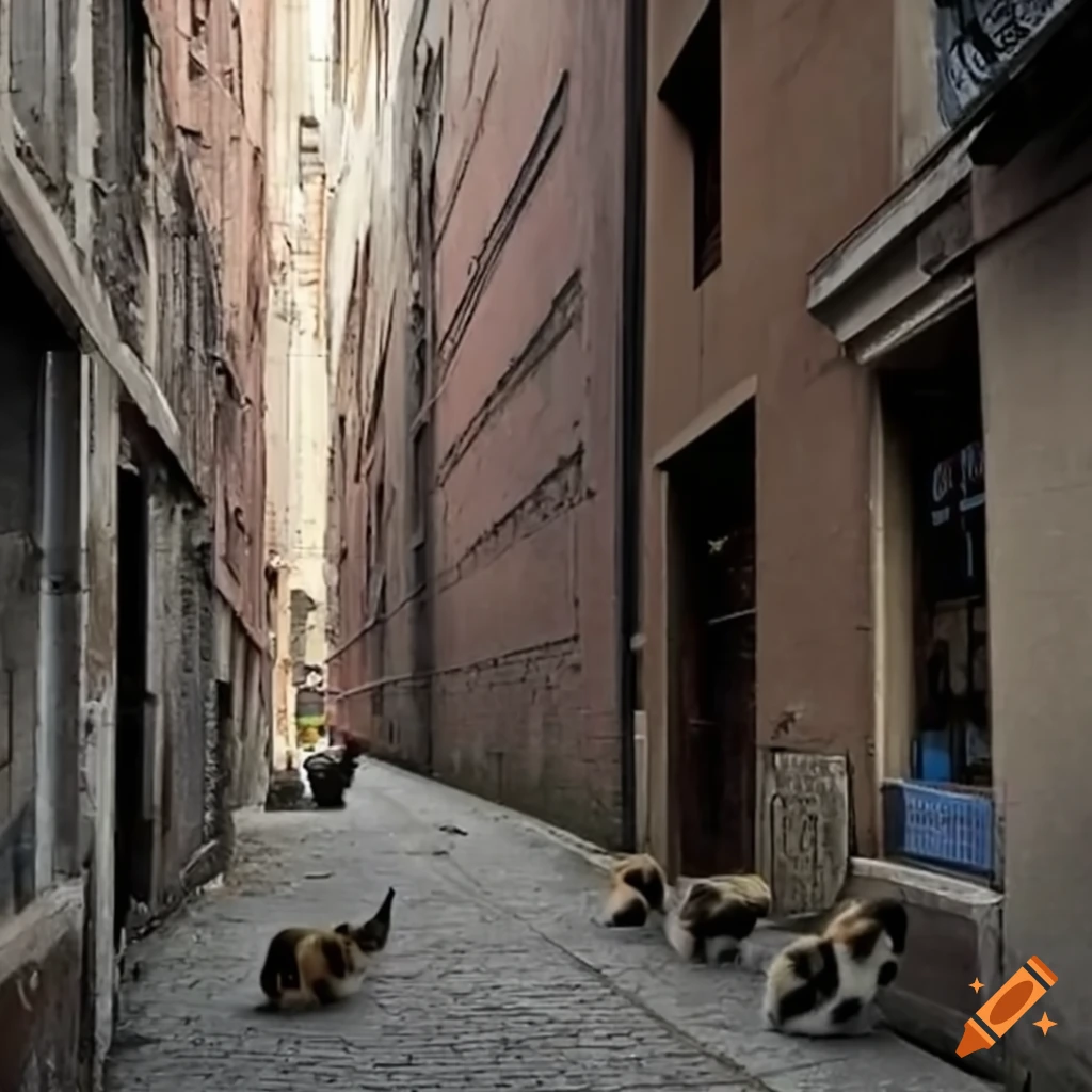 Photo of a group of cats in an alleyway