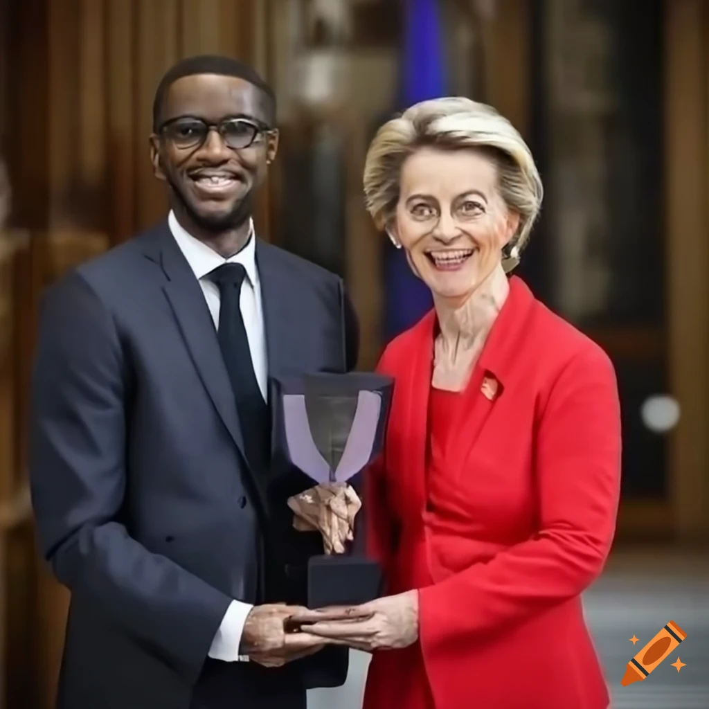 Image of a proud black man receiving an award in a city hall on Craiyon