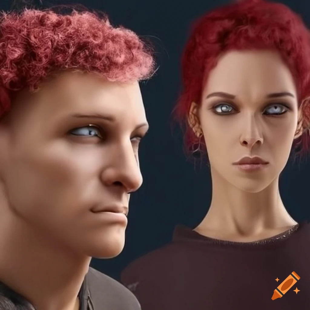 Portrait of a maroon-haired alien couple