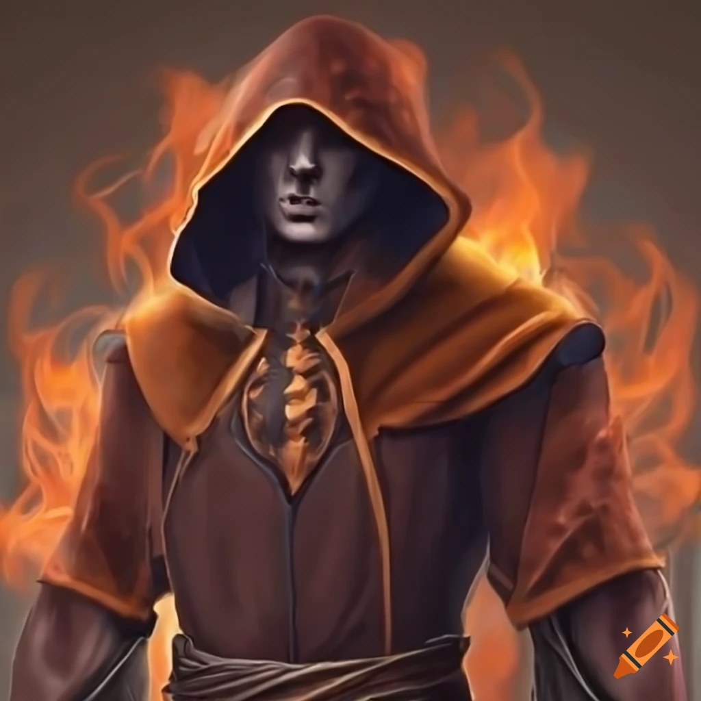 Digital art of a mysterious flame archer