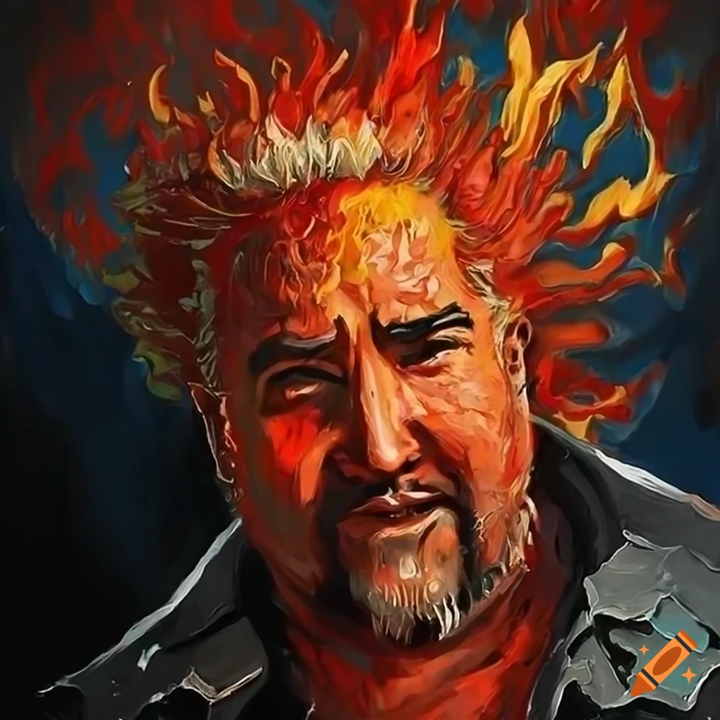 Palette knife portrait of guy fieri as a fire demon on Craiyon