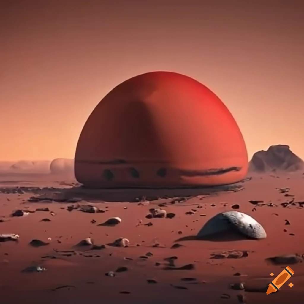 Scifi image of a red dome on Mars with alien eggs on Craiyon