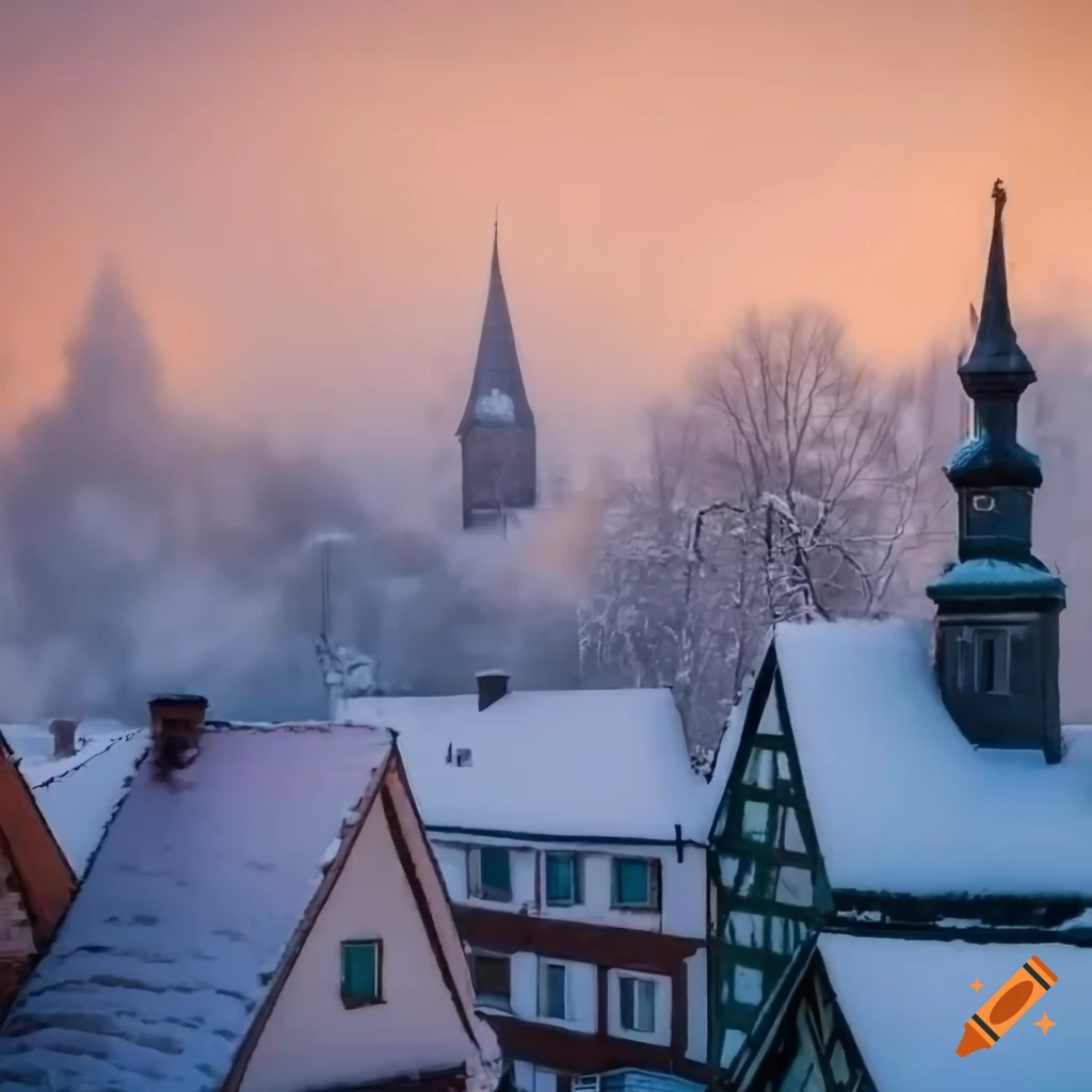 Winter scene of a cozy german village on Craiyon