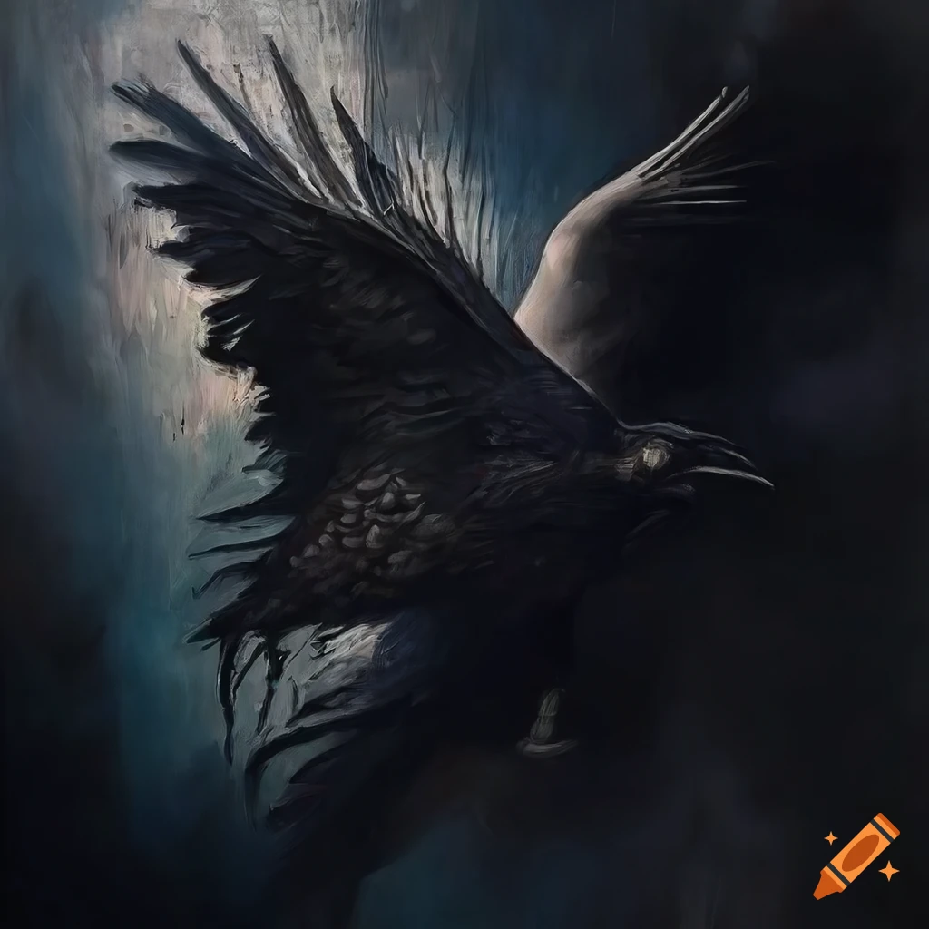 Oil painting of a raven with visible brush strokes on Craiyon