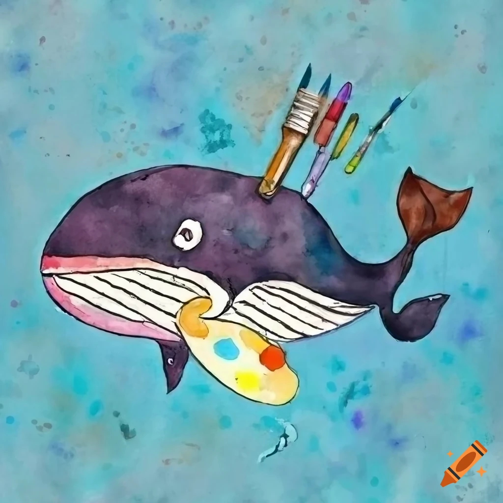 Comic illustration of a painting whale