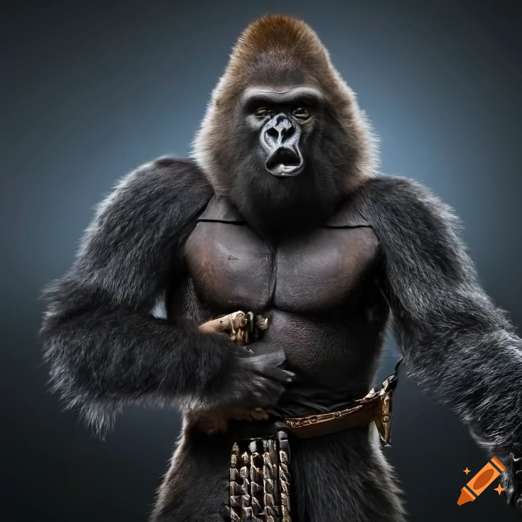 Gorilla warrior in shimmering armor with rifle on Craiyon