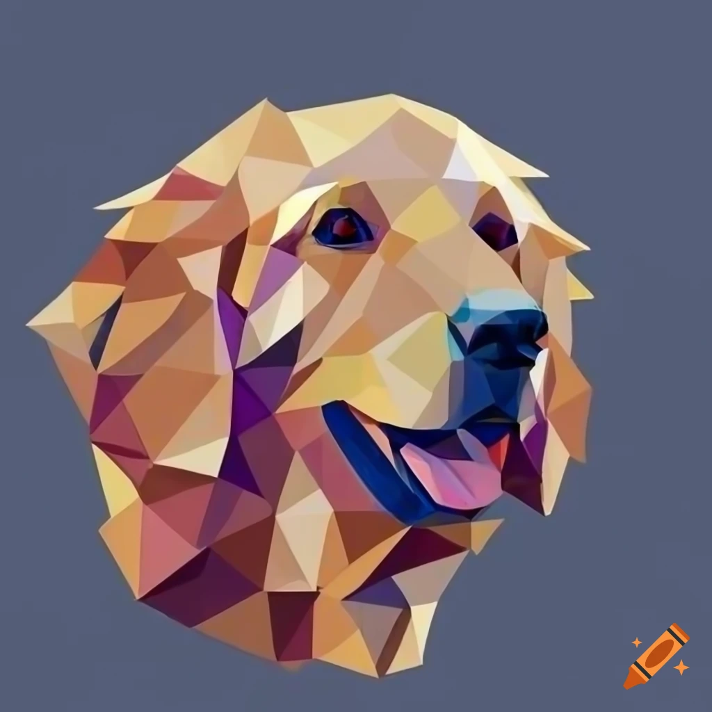 Polygonal art of a golden retriever's face