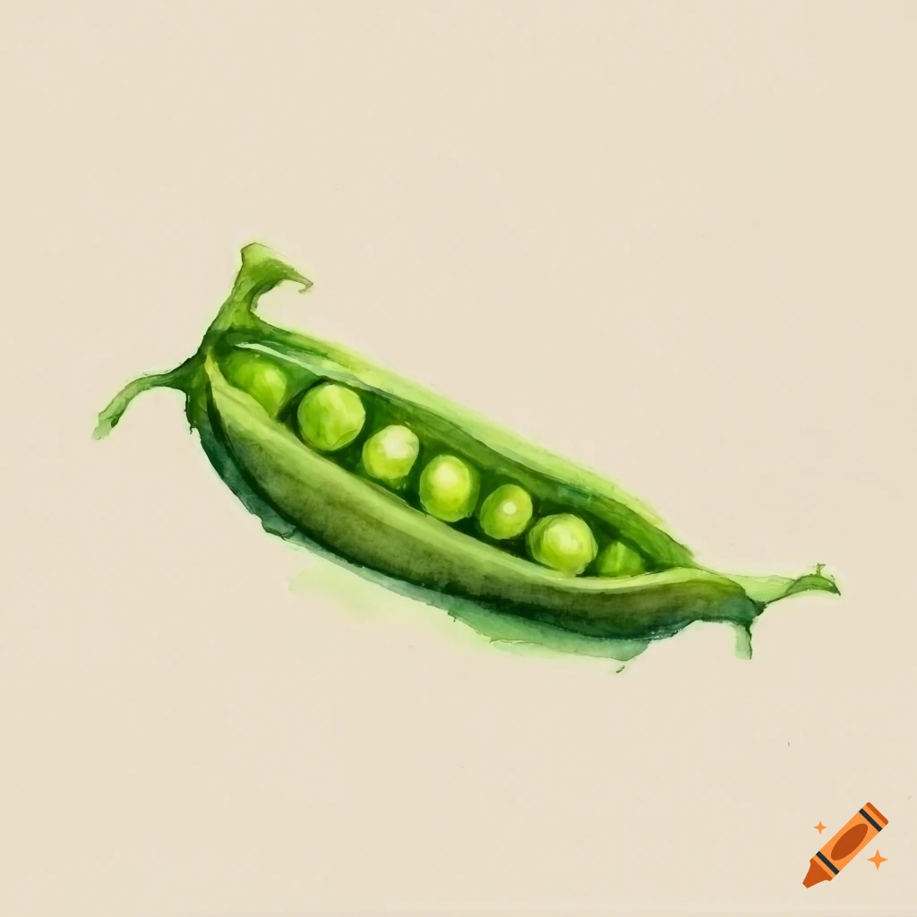 Watercolor painting of a pea pod on Craiyon