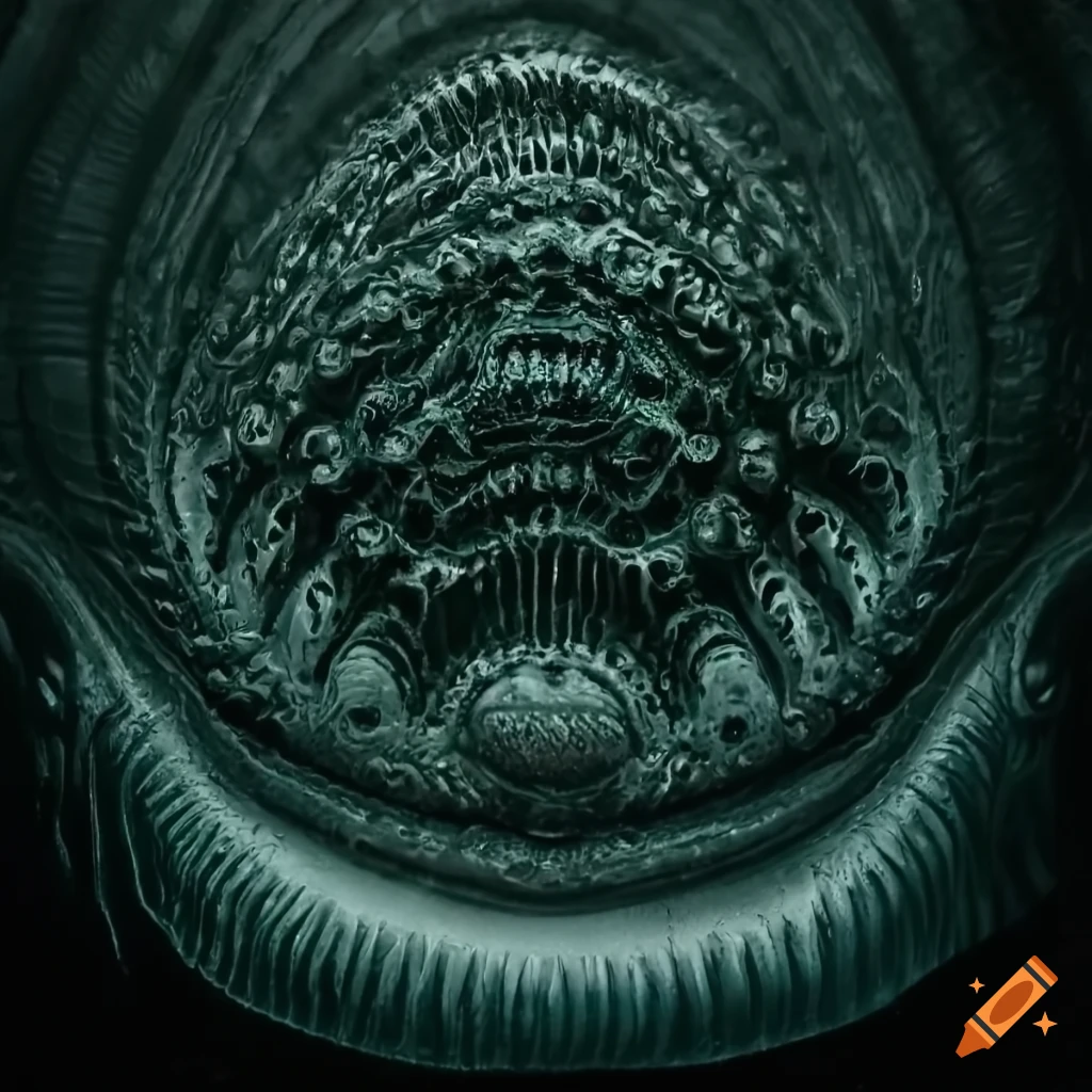 Creepy alien in a 2d game with h.r. giger-inspired visuals on Craiyon