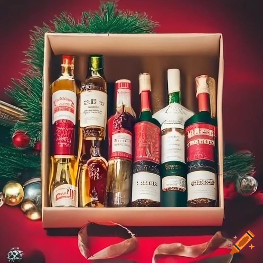 Festive christmas box with alcoholic beverages on Craiyon