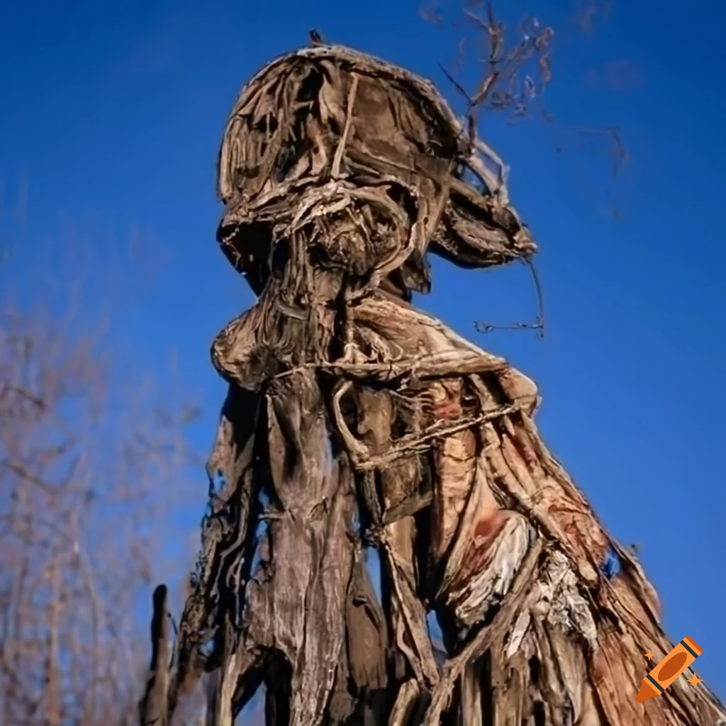 Sculpture of a distorted figure caught up in a web of branches on Craiyon
