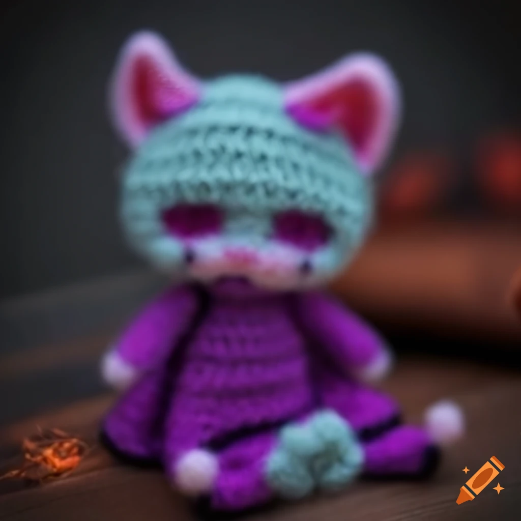 Knitted chibi kitten with a horror filter
