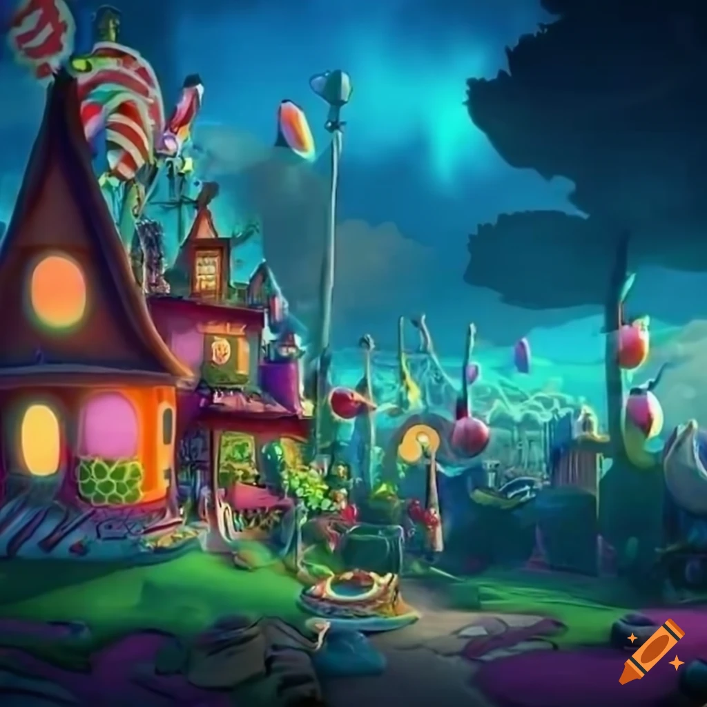 Whimsical high fantasy artwork of a faery town