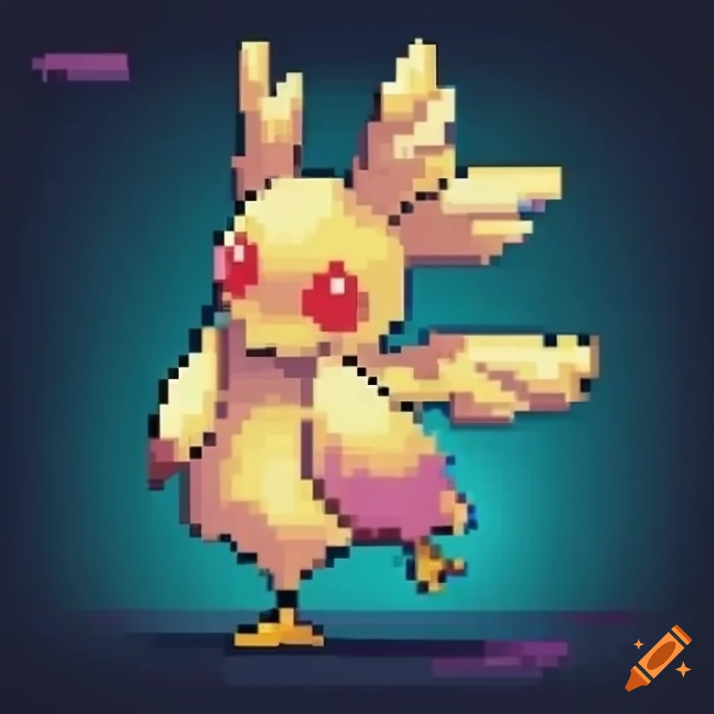 Pixel art of a fairy and electric bird pokémon on Craiyon