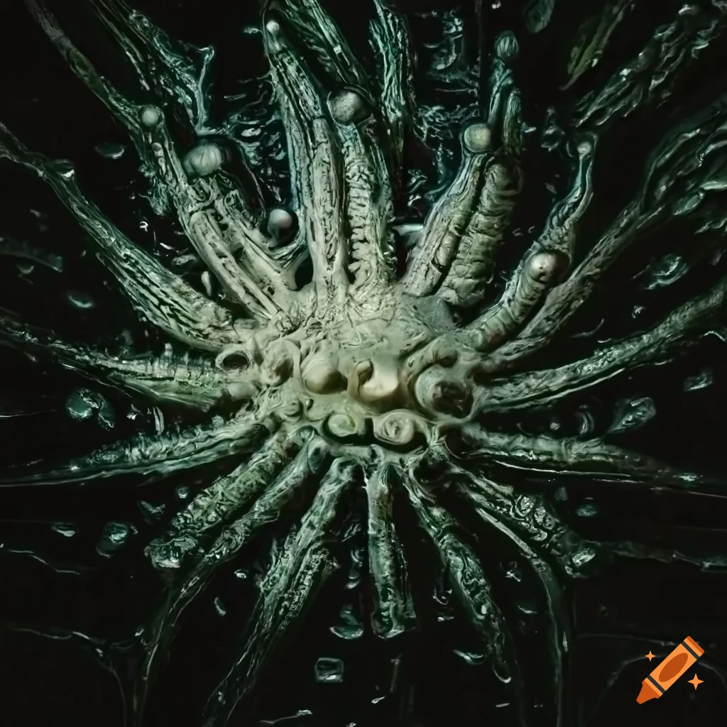 2D game with H.R. Giger-inspired alien environment on Craiyon